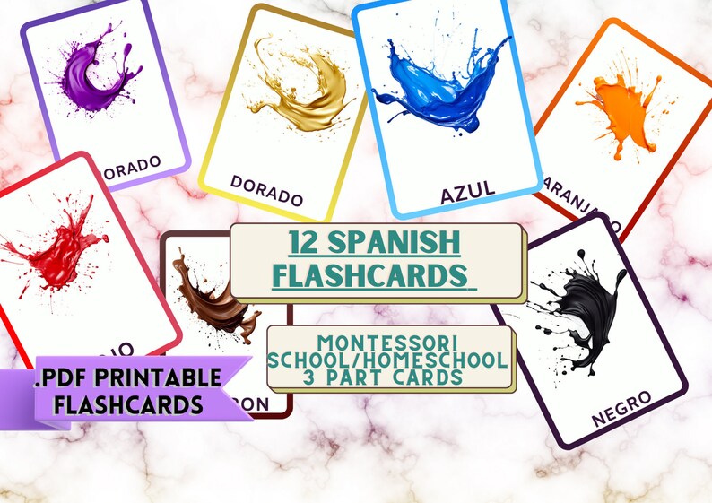 Colors Flashcards, Montessori Flashcards, Printable Flashcards, Spanish ...