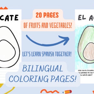 Fruit and Veggies Bilingual Coloring Page Bundle: Kids Activity, Learn ...