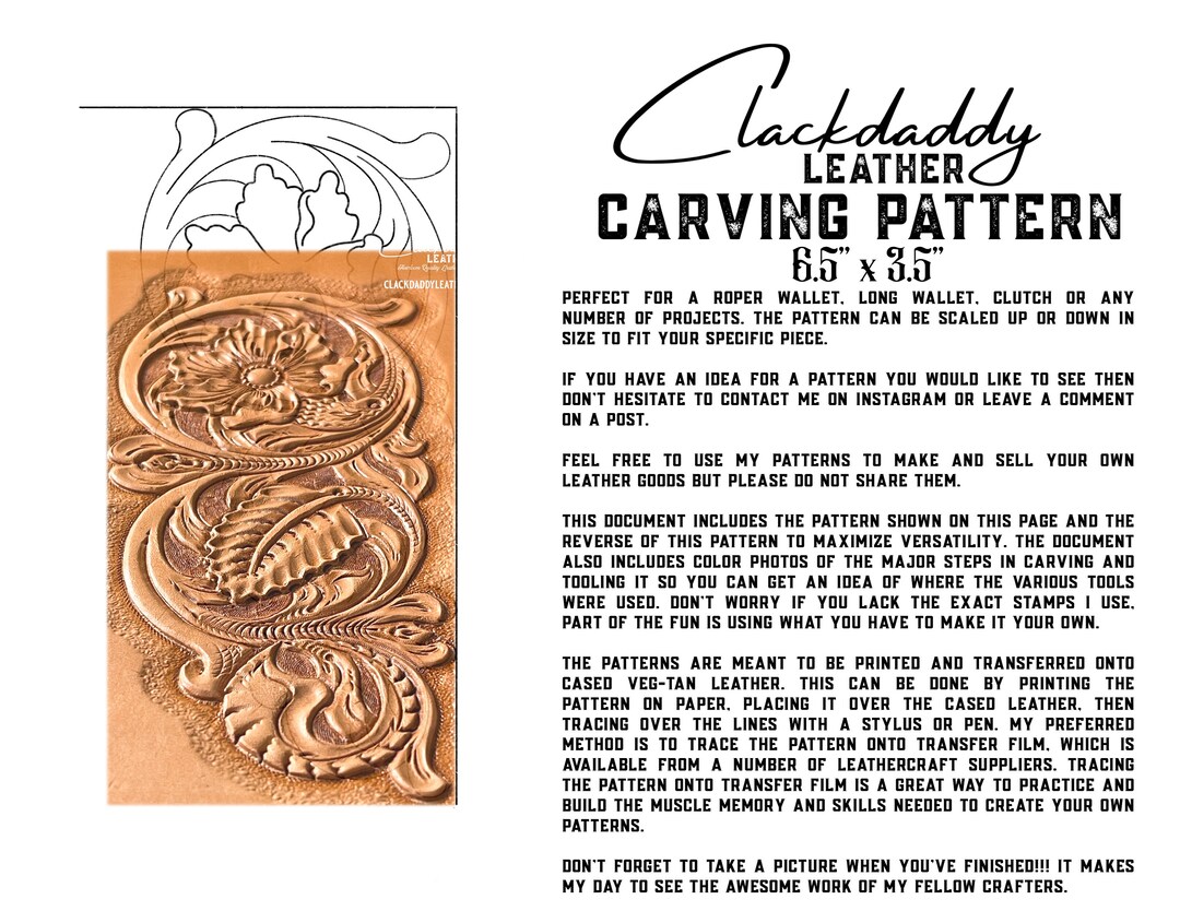 Leather Carving Pattern - Sheridan Style 3 - Roper, Biker, Checkbook ...