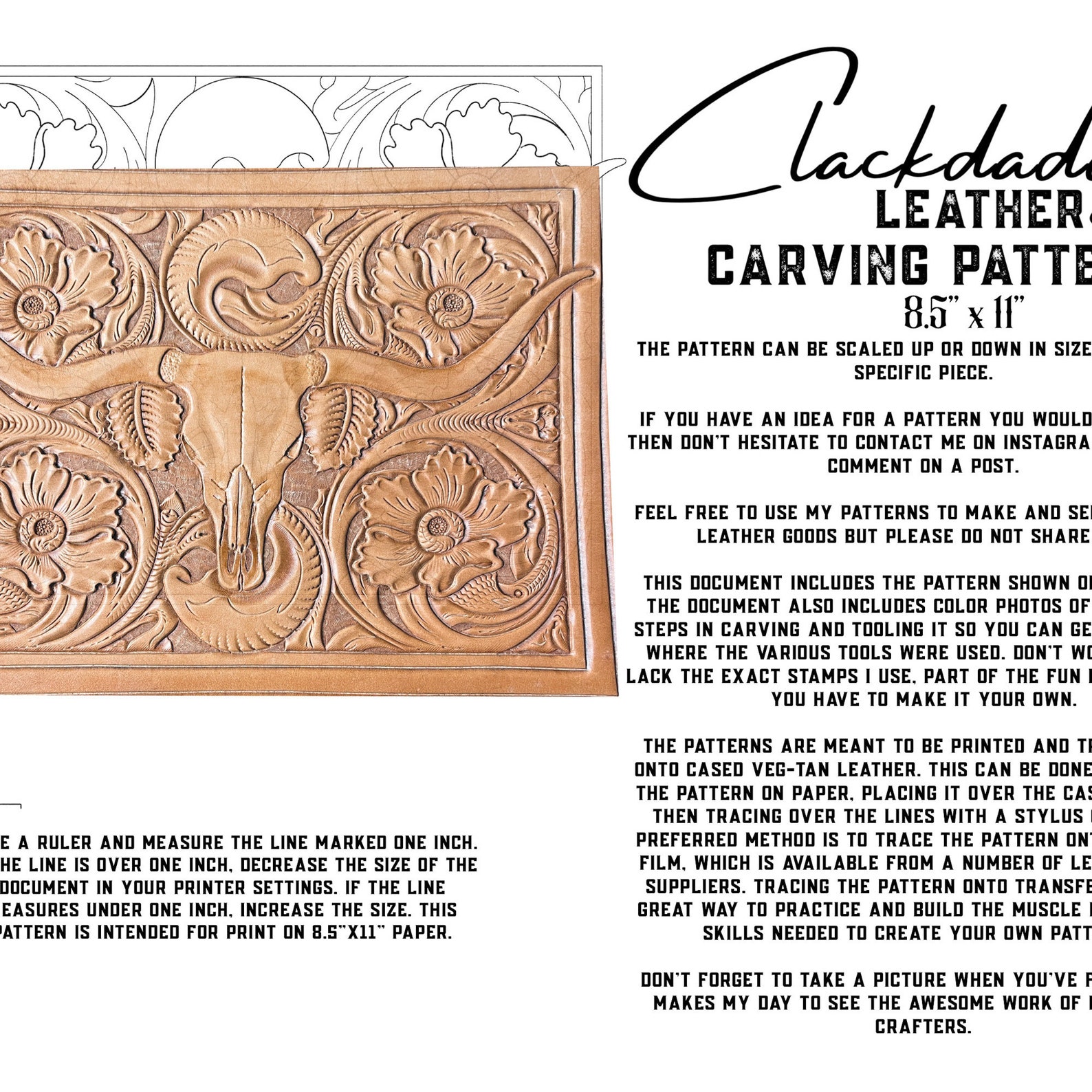 Sheridan Longhorn Skull 8.5”x11” Carving and Tooling Pattern - Etsy