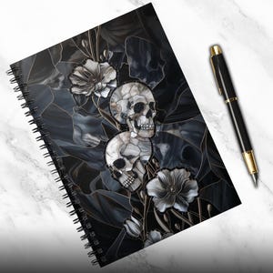 Gothic Skulls Wildflowers Stained Glass PRINTED Spiral Notebook Lined ...