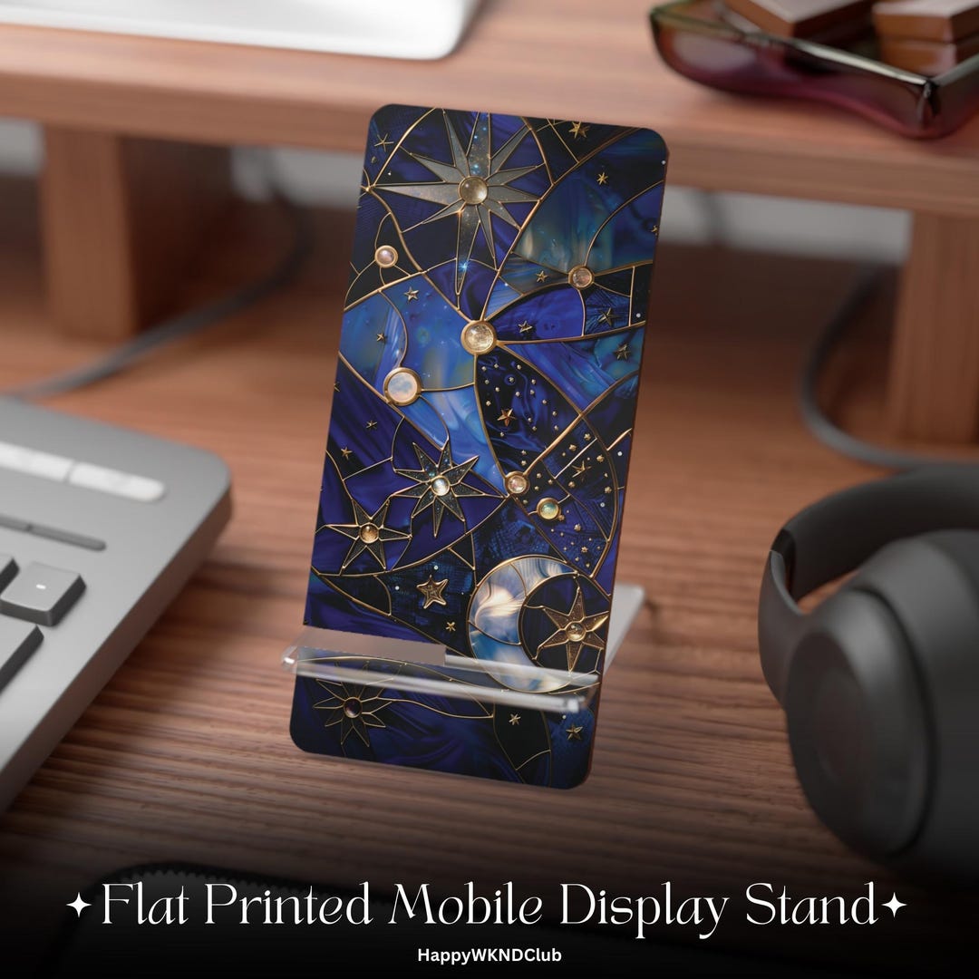 Celestial Crescent Moon Smartphone PRINTED Stand Starry Night Design ...
