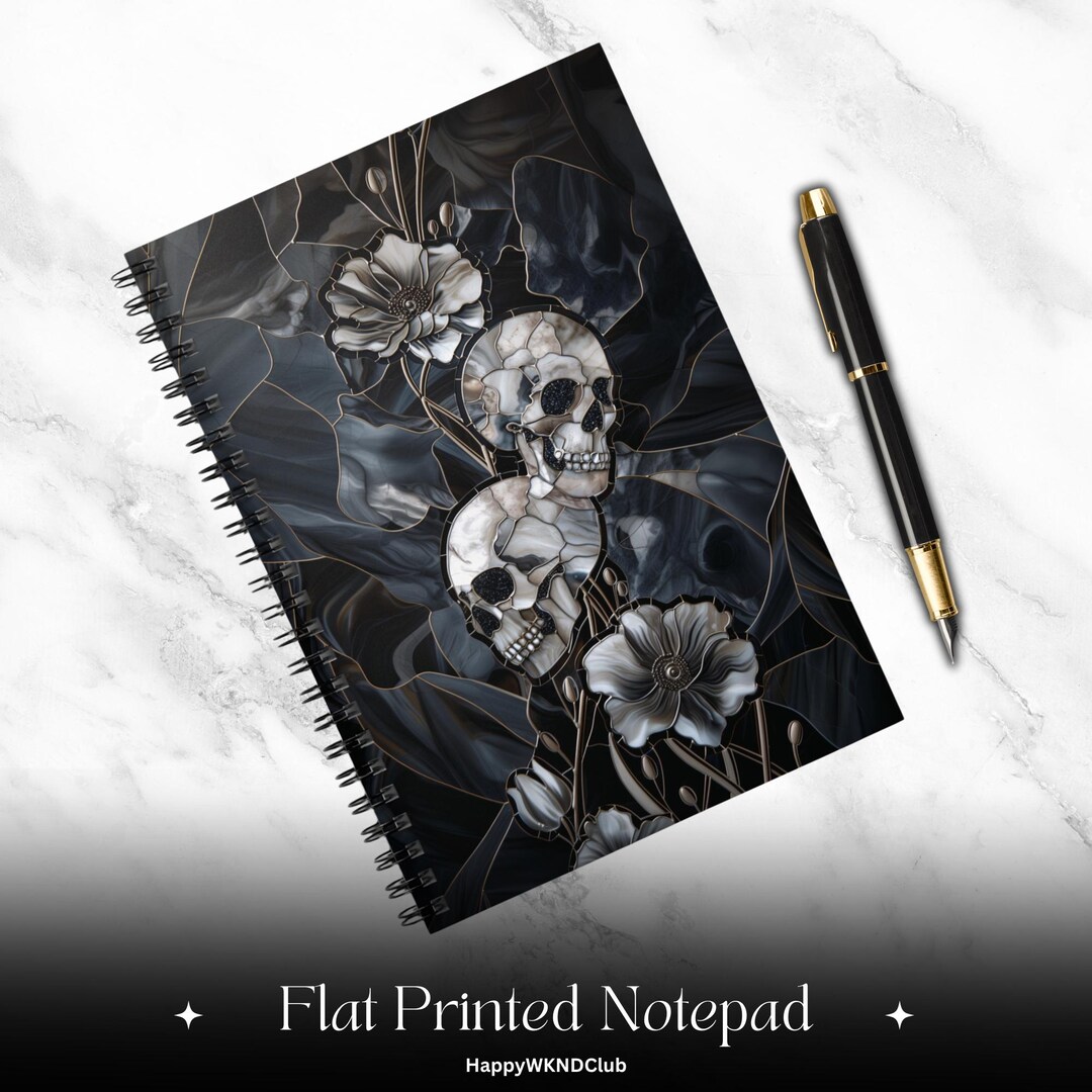 Gothic Skulls Wildflowers Stained Glass PRINTED Spiral Notebook Lined ...