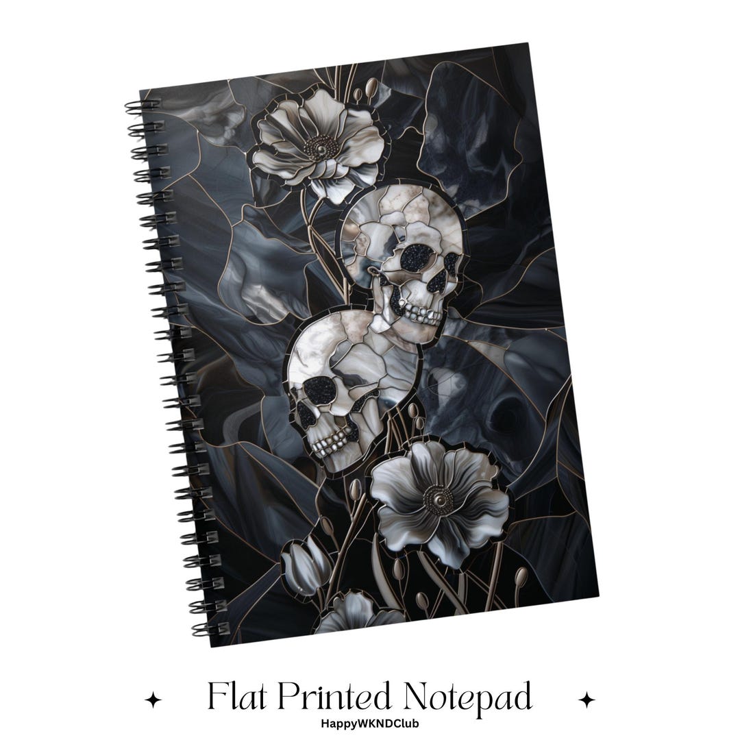 Gothic Skulls Wildflowers Stained Glass PRINTED Spiral Notebook Lined ...