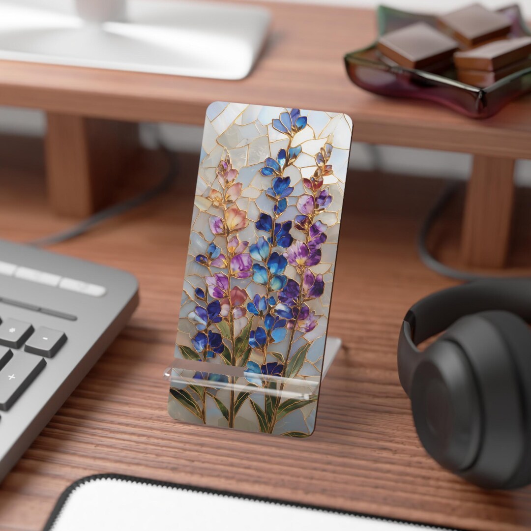 Bluebonnet Phone Stand, Blue Salvia Stained Glass PRINTED Design, Phone ...