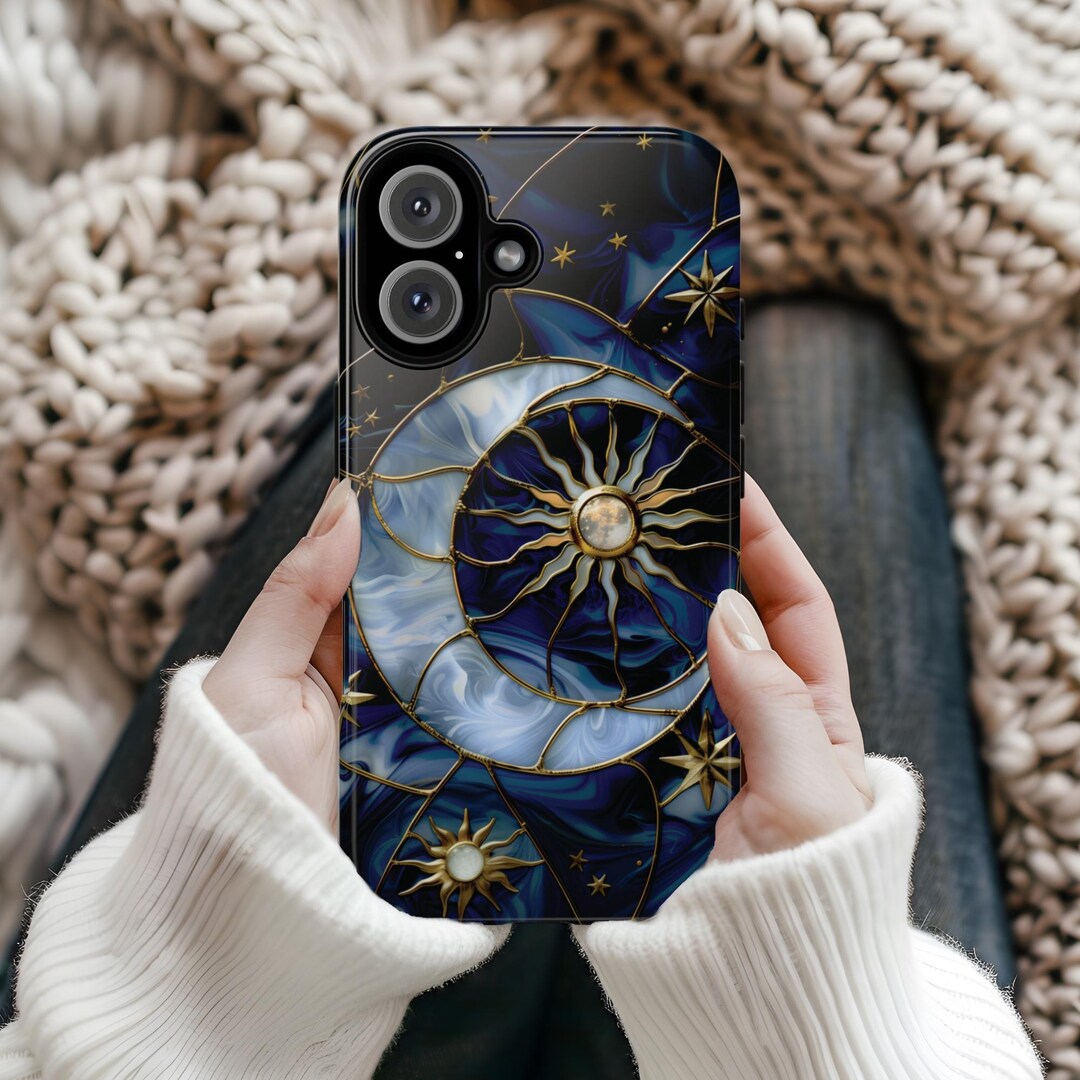 Celestial Tough Phone Case, Crescent Moon Stained Glass PRINTED Cover ...