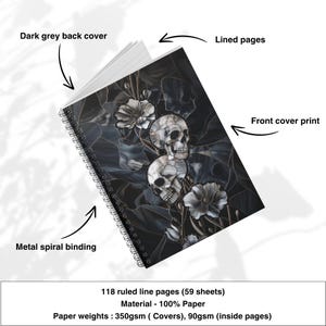 Gothic Skulls Wildflowers Stained Glass PRINTED Spiral Notebook Lined ...