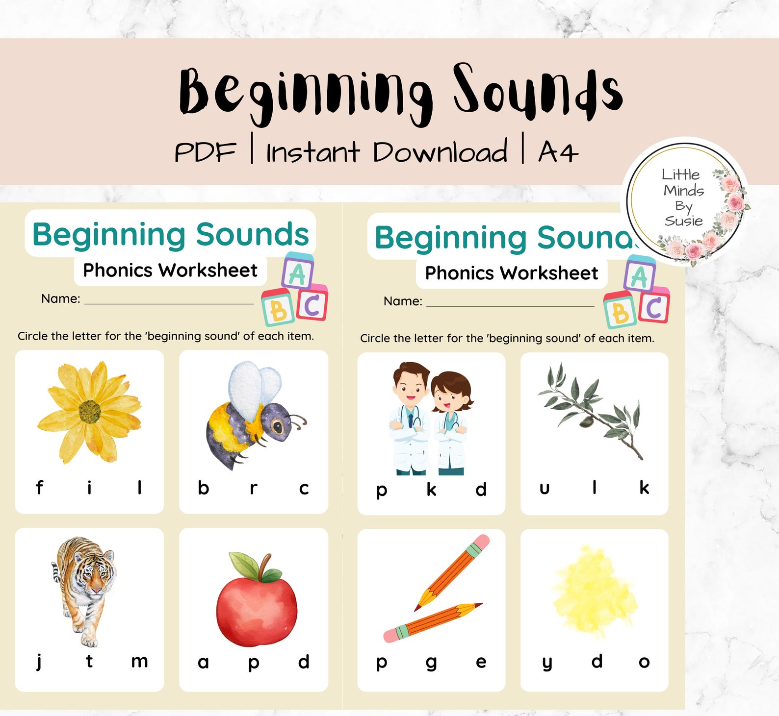Printable Beginning Sounds Worksheets, Phonics and Literacy, Preschool ...