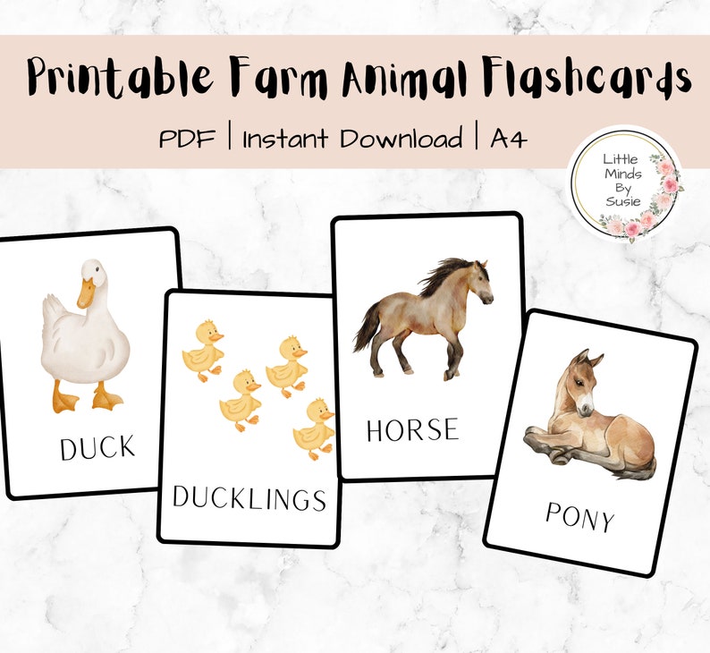 Farm Animals Printable Flashcards, Printable Cards Preschool, Farm ...