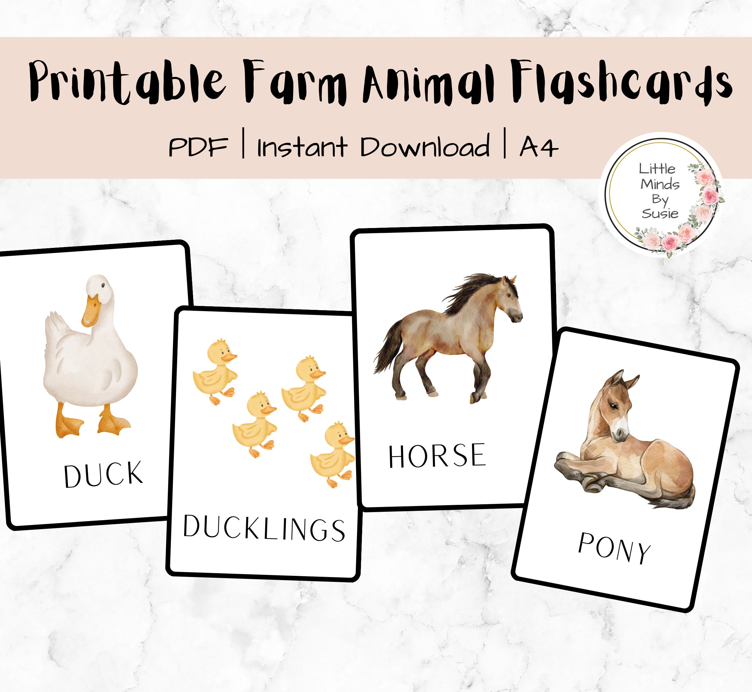 Farm Animals Printable Flashcards, Printable Cards Preschool, Farm ...