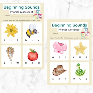 Printable Beginning Sounds Worksheets Phonics and Literacy - Etsy