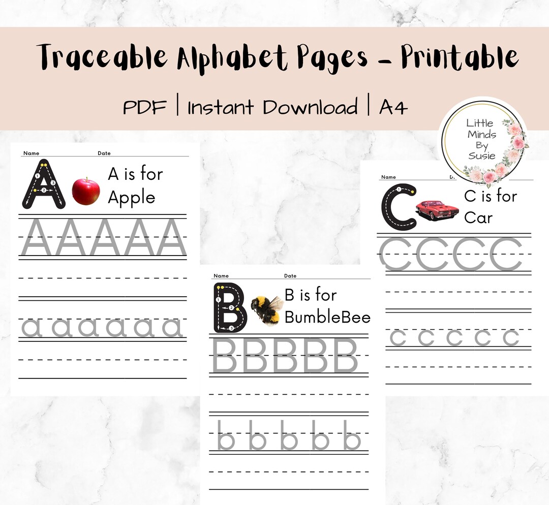 26 Traceable Alphabet Worksheets, Uppercase and Lowercase, Preschool ...