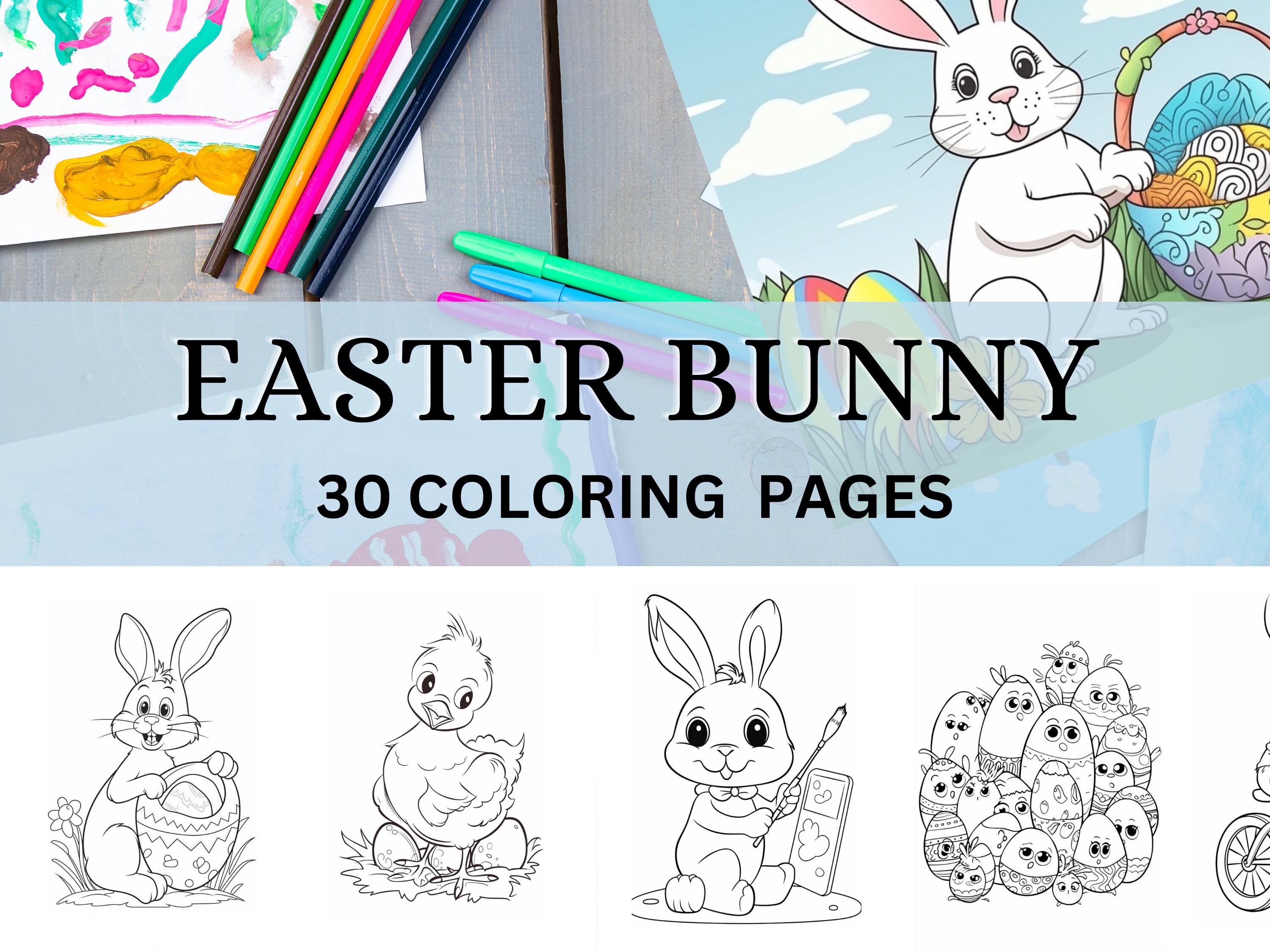 Easter Bunny and Friends Coloring Pages for Kids, 15 Fun Easter ...