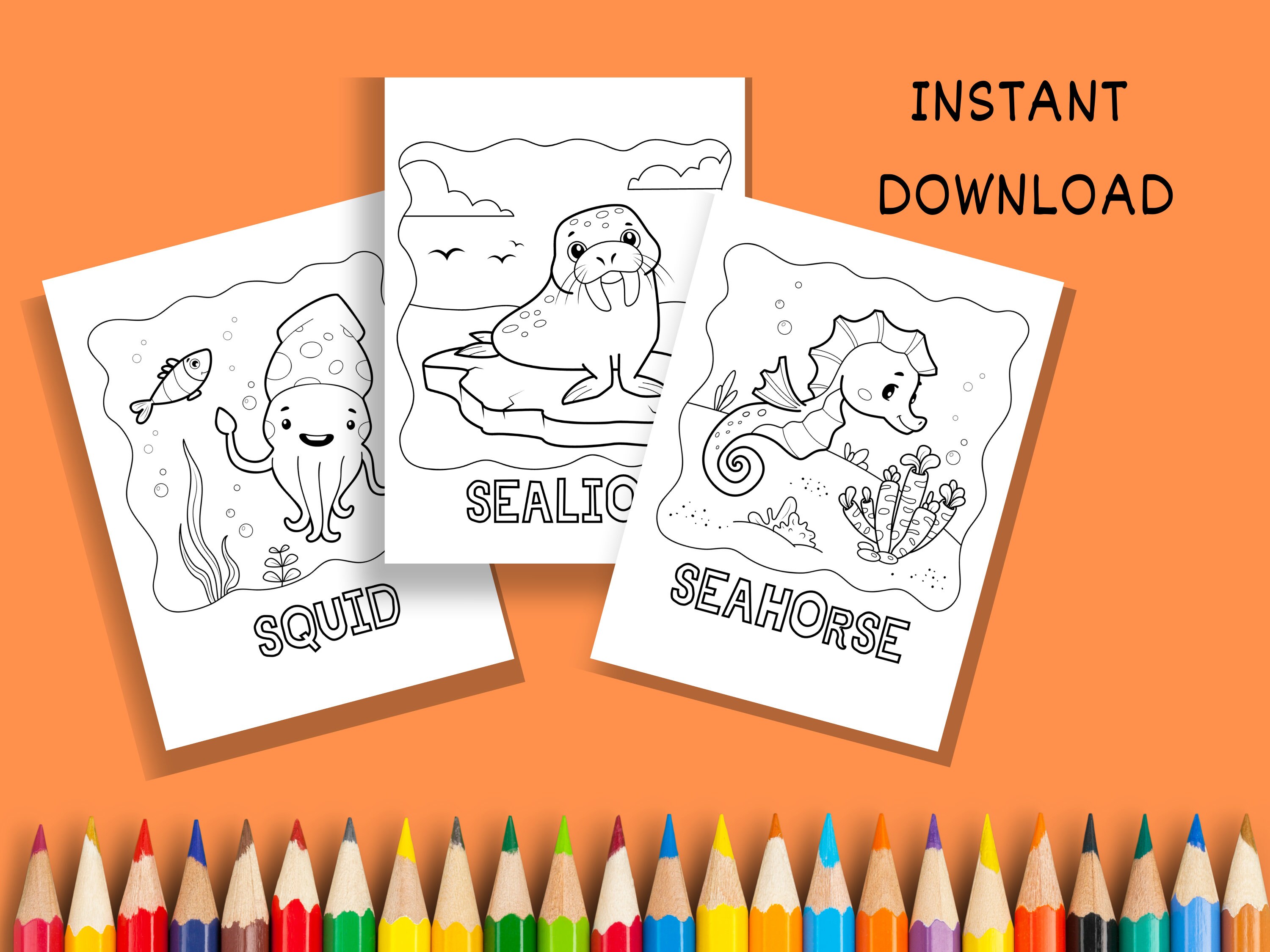 Sea Creatures Coloring Pages, 20 Ocean Animals Coloring Sheets for Kids ...