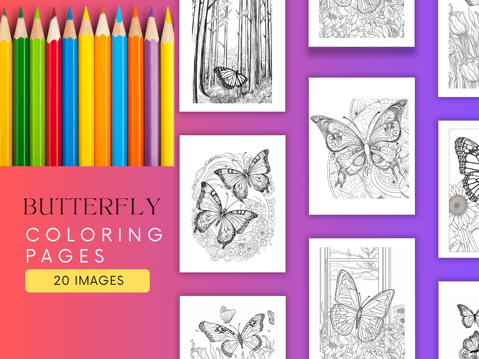 Butterfly Coloring Pages, 20 Butterfly's Coloring Sheets for Kids or ...