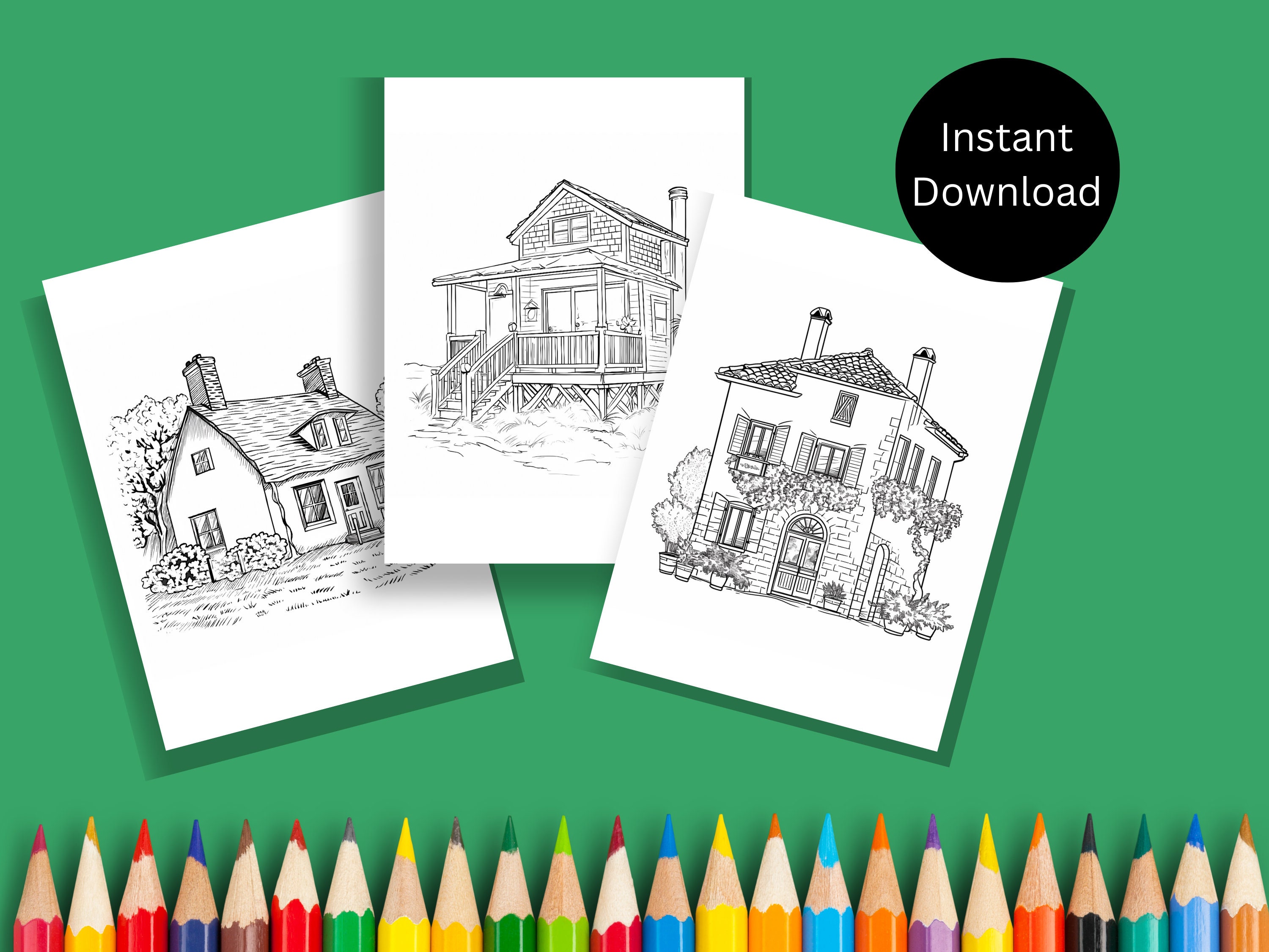 Cottage House Coloring Pages for Adults, Cottage Charm 15 Houses ...