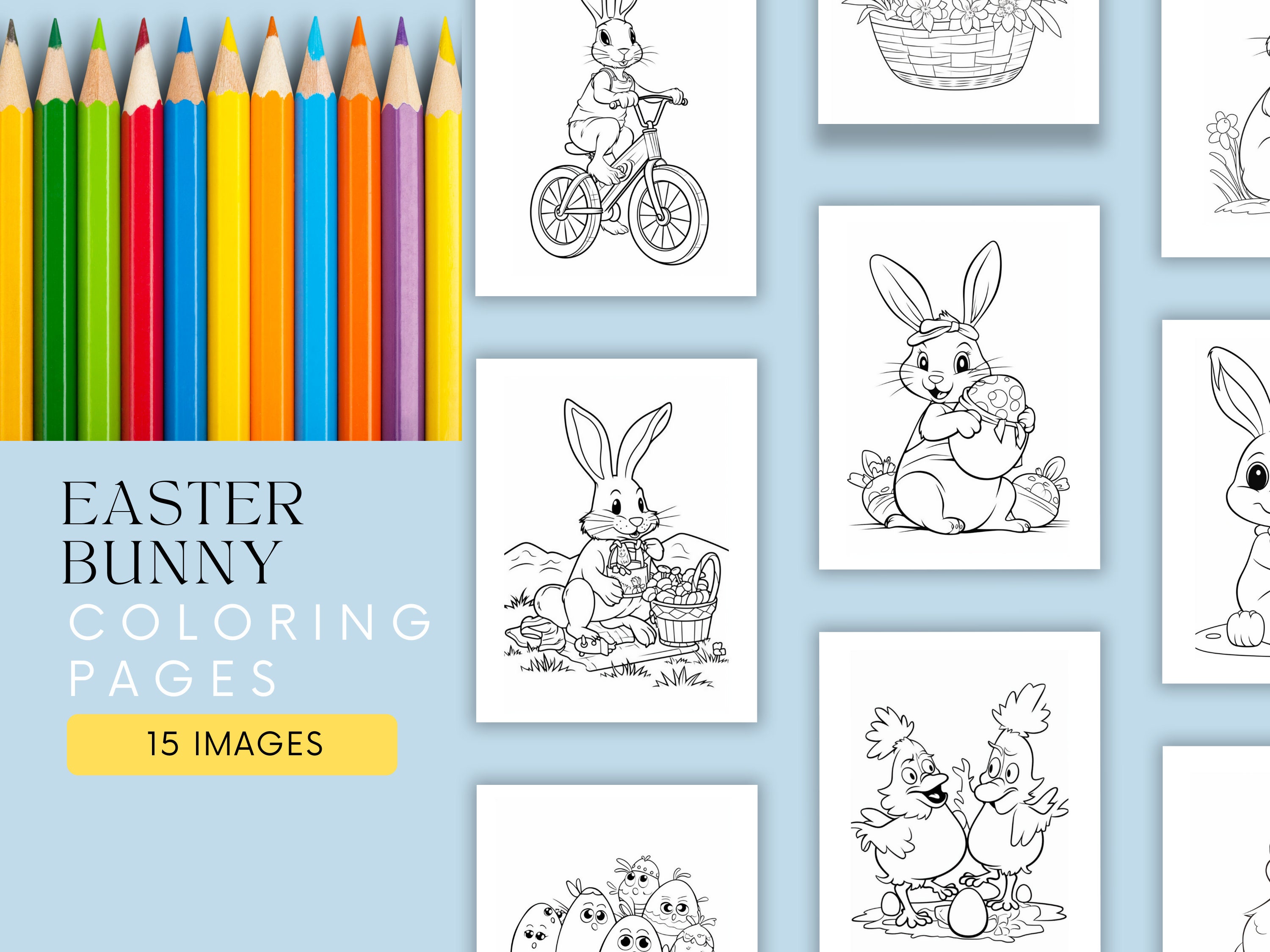 Easter Bunny and Friends Coloring Pages for Kids, 15 Fun Easter ...