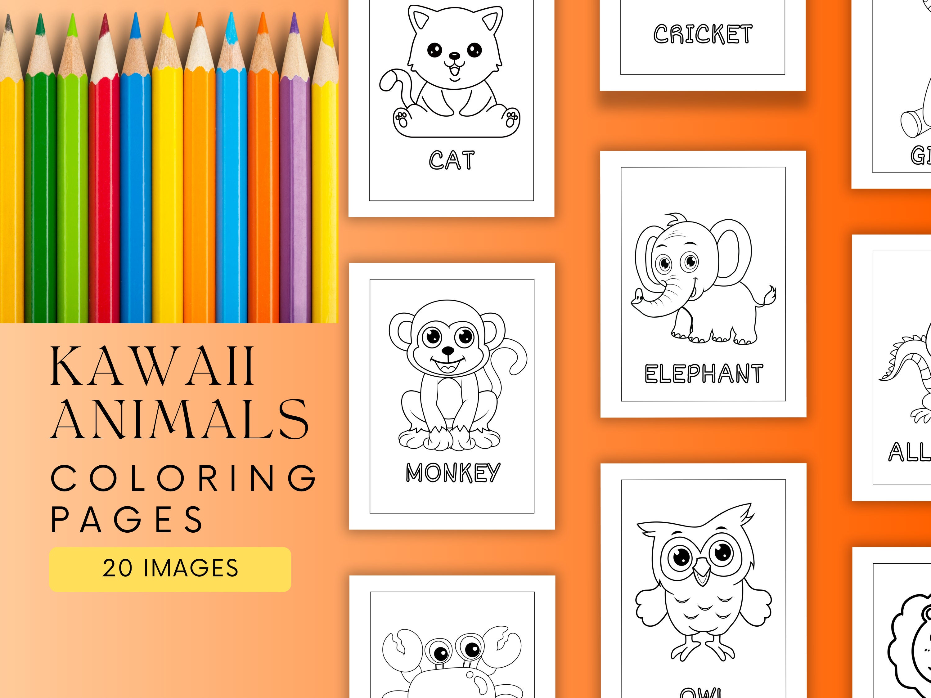 Kawaii Coloring Pages, 20 Cute Kawaii Baby Animal Coloring Book for ...