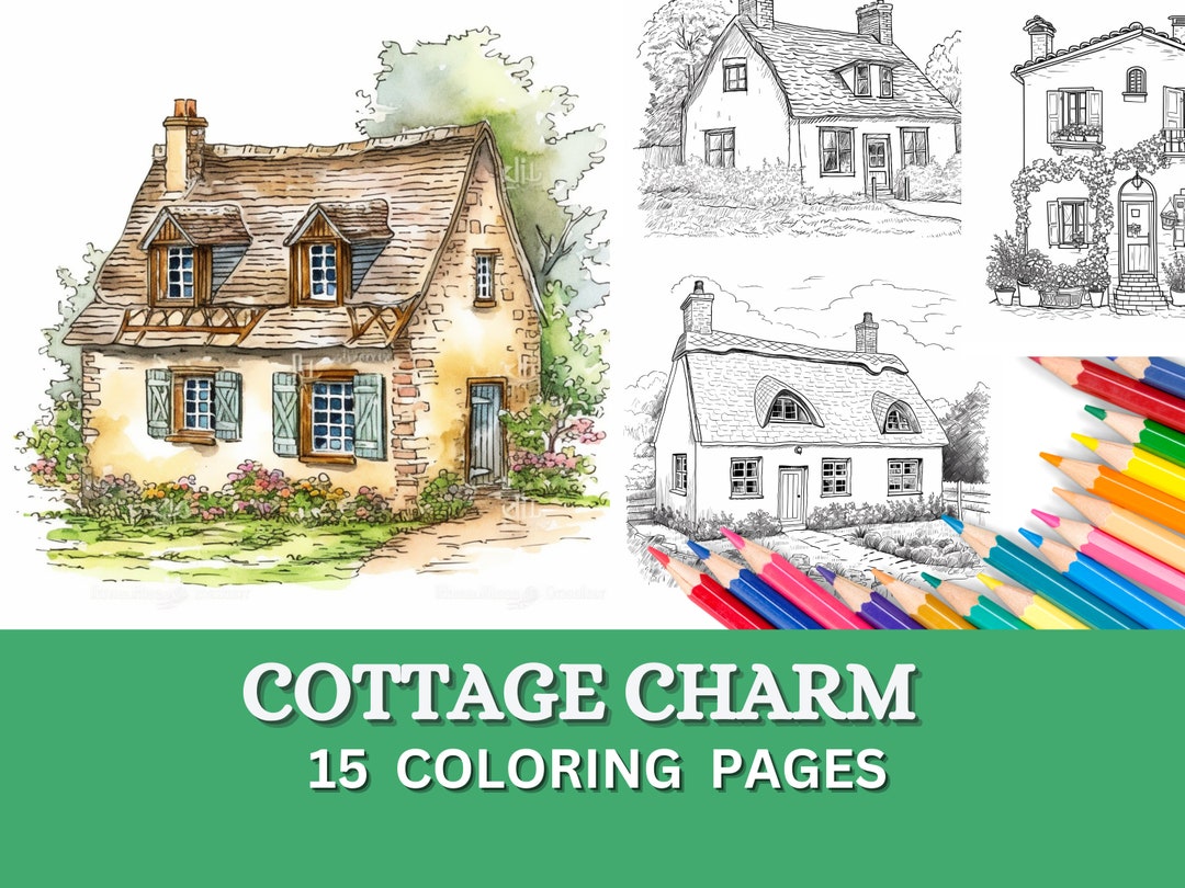 Cottage House Coloring Pages for Adults, Cottage Charm 15 Houses ...