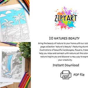 Printable Colouring Pages for Kids and Adults, 20 Nature Landscapes ...