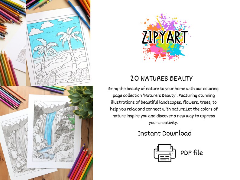 Printable Colouring Pages for Kids and Adults, 20 Nature Landscapes ...
