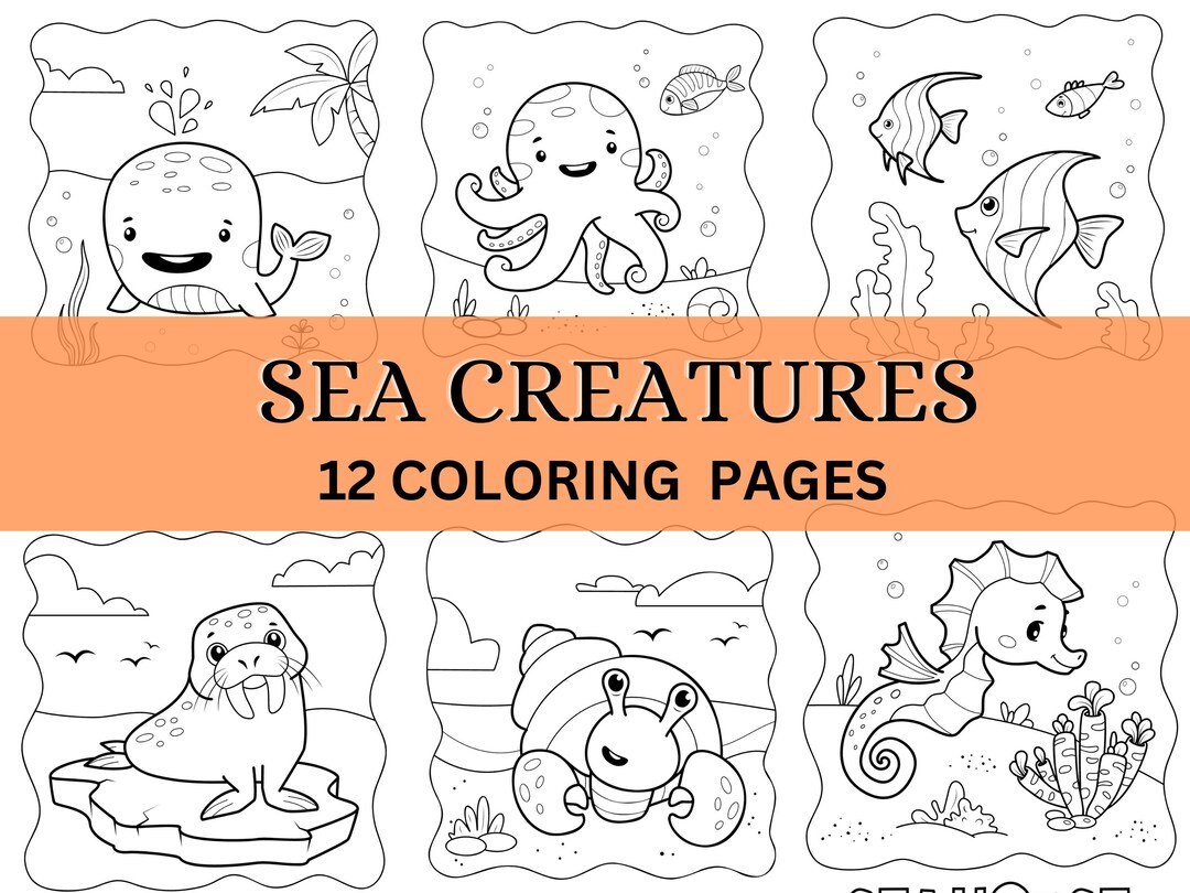 Sea Creatures Coloring Pages, 20 Ocean Animals Coloring Sheets for Kids ...