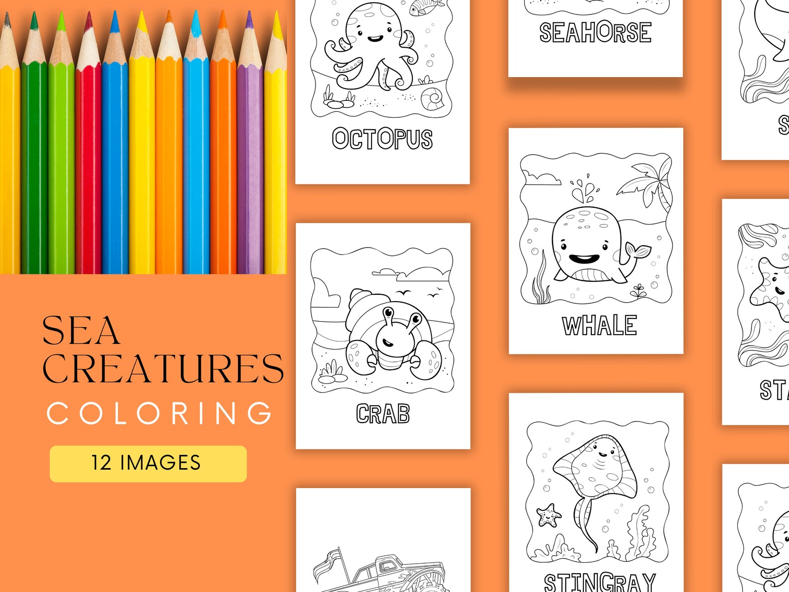 Sea Creatures Coloring Pages, 20 Ocean Animals Coloring Sheets for Kids ...