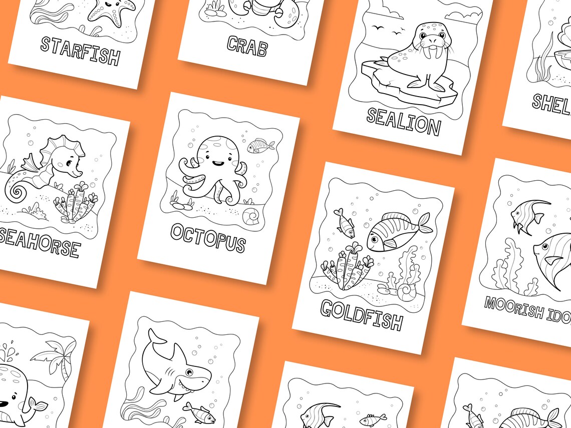 Sea Creatures Coloring Pages, 20 Ocean Animals Coloring Sheets for Kids ...