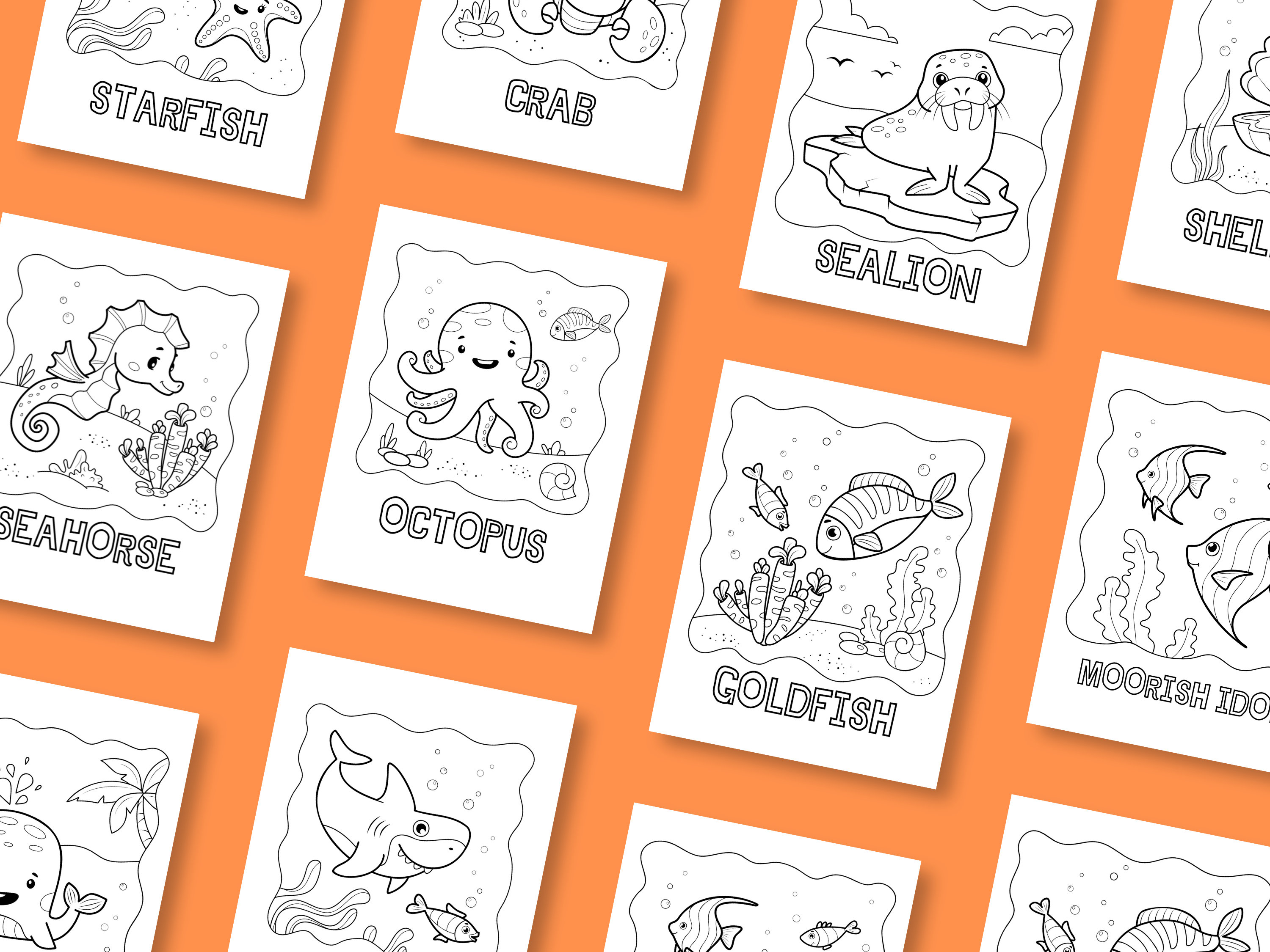 Sea Creatures Coloring Pages, 20 Ocean Animals Coloring Sheets for Kids ...