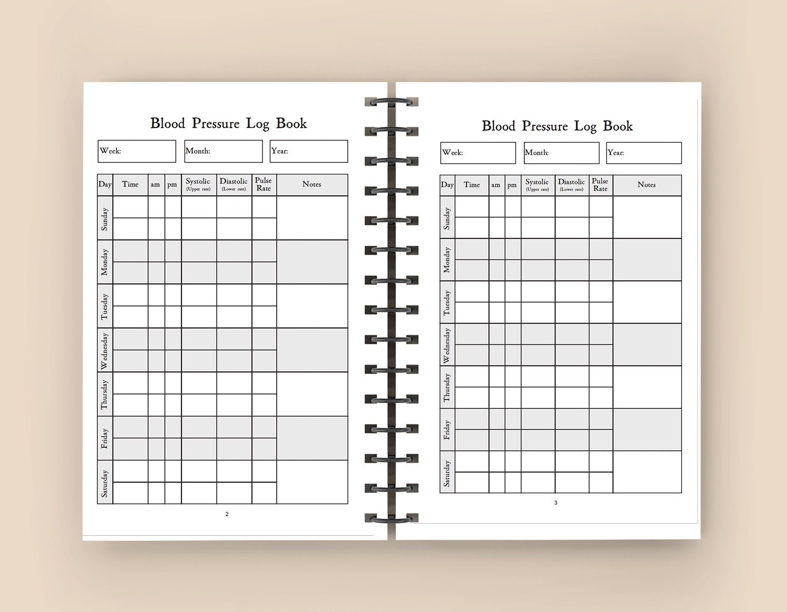 Blood Pressure Log: Spiral Bound Printed High Blood Pressure Tracker ...