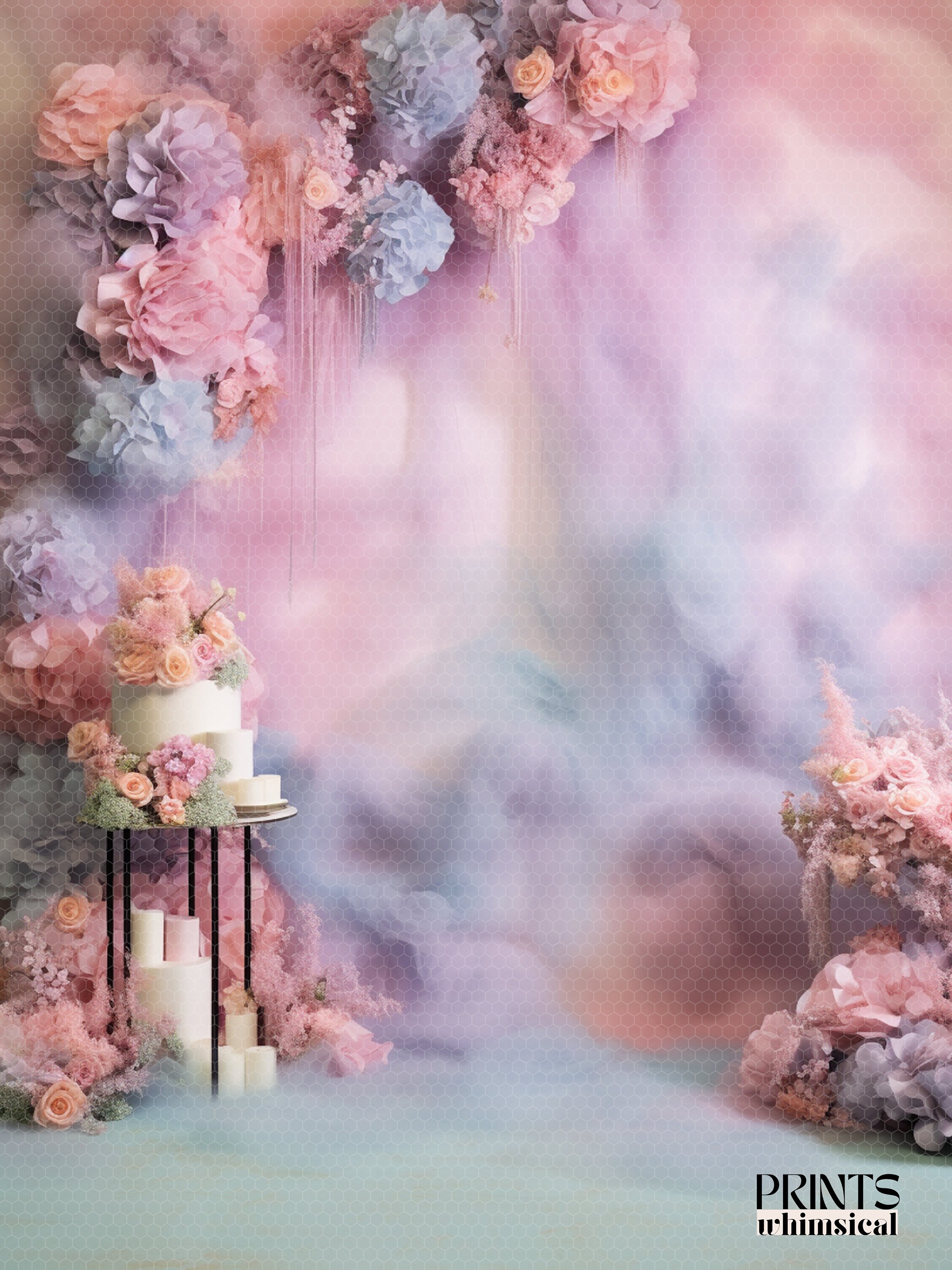 Birthday Digital Backdrop Birthday Photoshoot Pastel Flowers and Cake ...