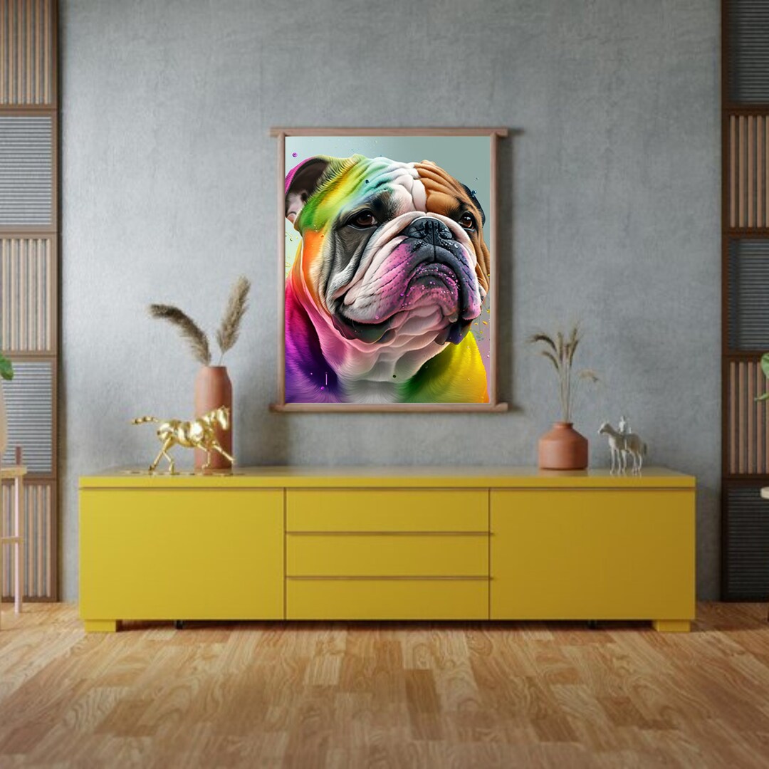 Rainbow Bulldog Dog Wall Artwork Unique Designs Custom - Etsy