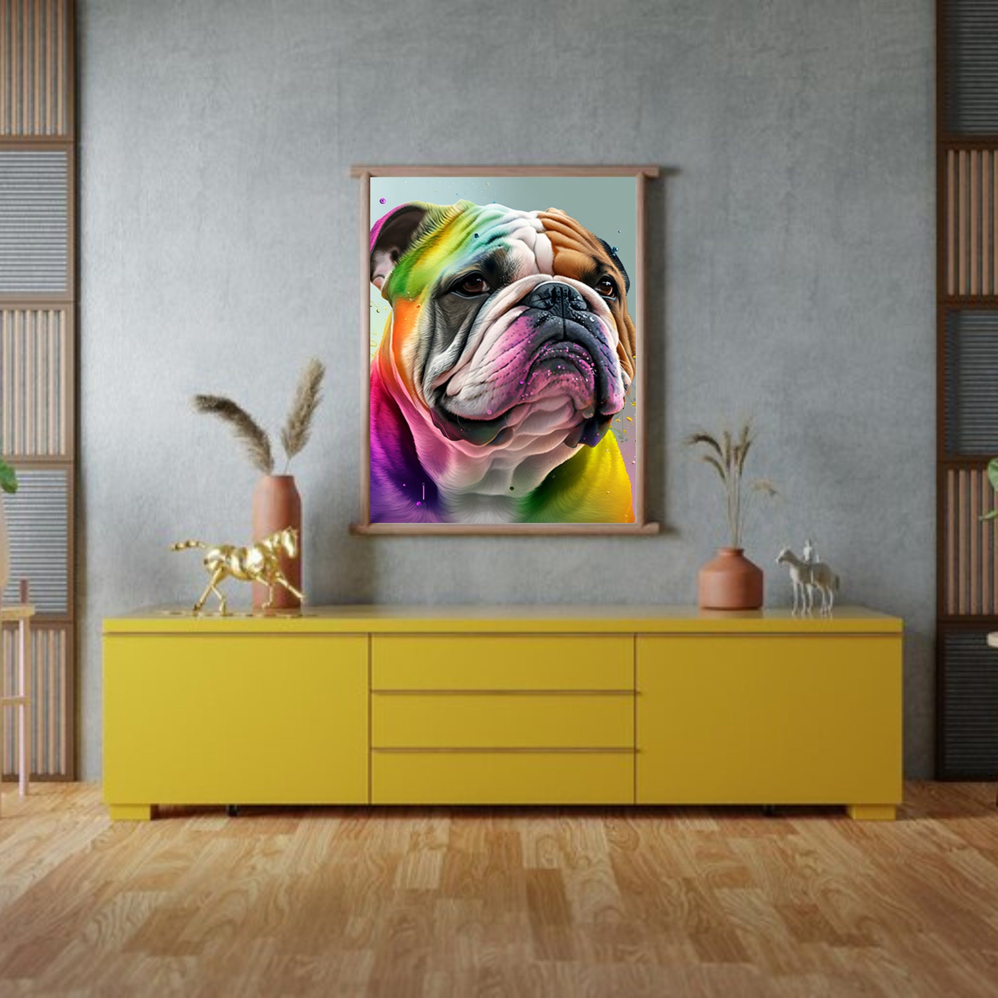 Rainbow Bulldog Dog Wall Artwork Unique Designs Custom - Etsy