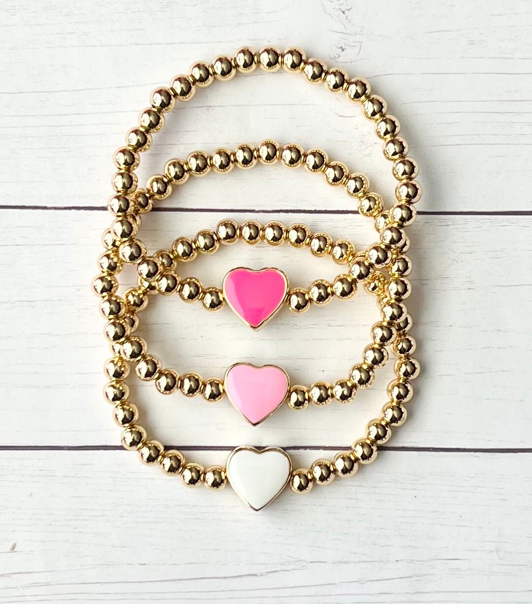 Enamel Heart Bracelet With Gold Beads Gift for Her Valentine - Etsy