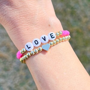 Gold Heart Seed Bead Bracelet Heart Bracelet Heart Stacking Bracelet Gold Heart Bracelet Gift ...