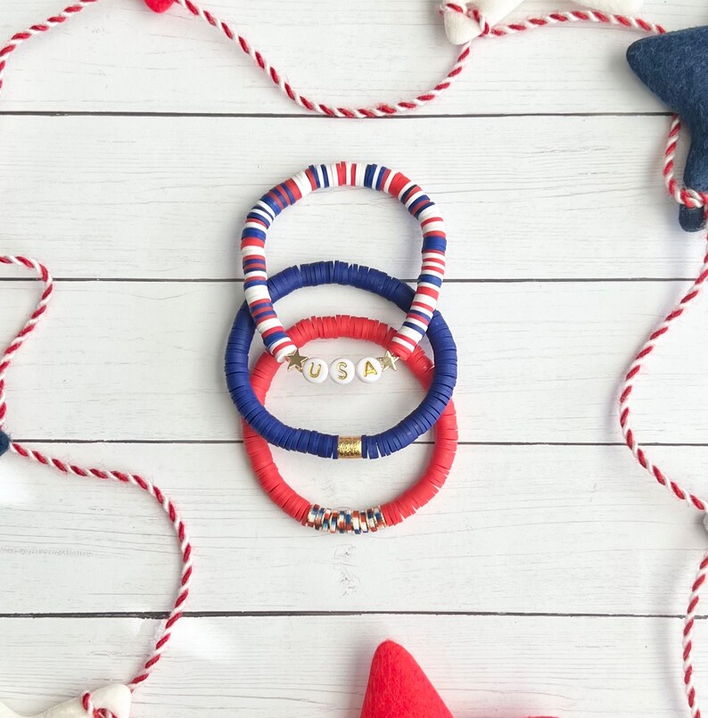 Patriotic Bracelets Heishi 4th of July Bracelets for Women American ...