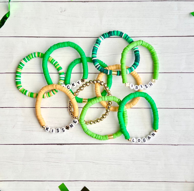 St Patricks Day Heishi Bracelets, Green Heishi Bracelets for Women, St ...