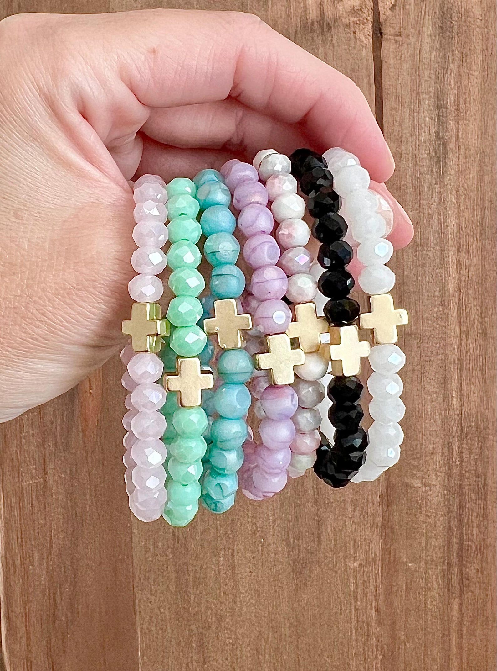 Gold Cross Beaded Bracelet Religious Stacking Bracelet for Women ...