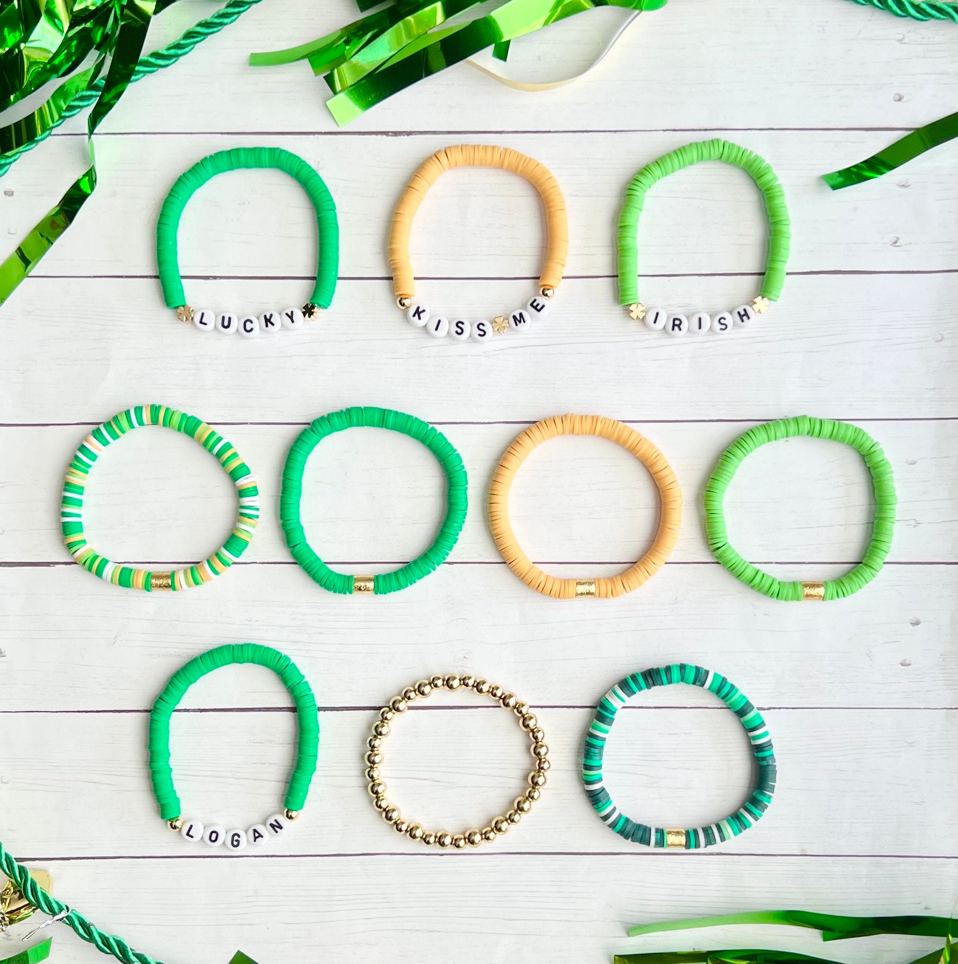 St Patricks Day Heishi Bracelets, Green Heishi Bracelets for Women, St ...