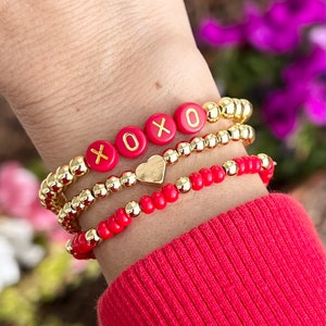 Gold Heart Seed Bead Bracelet Heart Bracelet Heart Stacking Bracelet Gold Heart Bracelet Gift ...