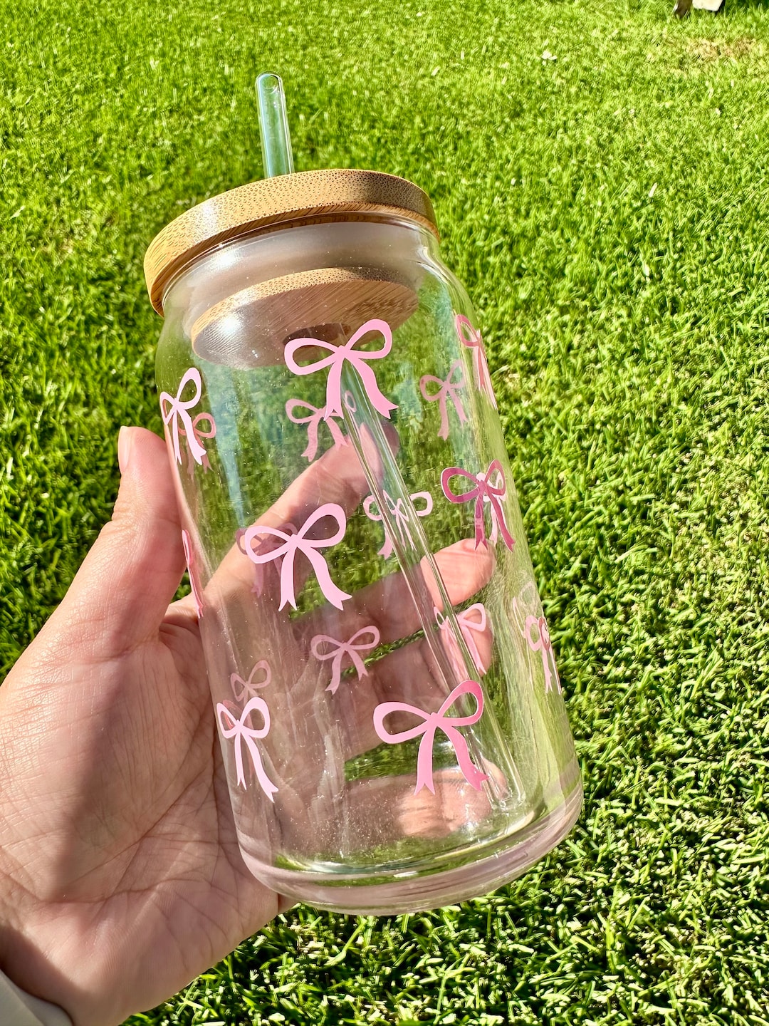 Coquette Pink Bows Iced Coffee Glass Cup, Cute Feminine Aesthetic ...