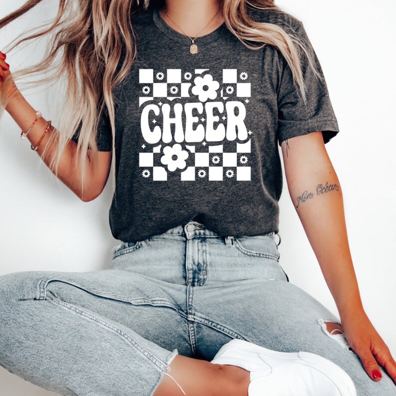 Cheerleader Checkered Flower T-shirt, Cute Tee for Cheer, Gift for ...