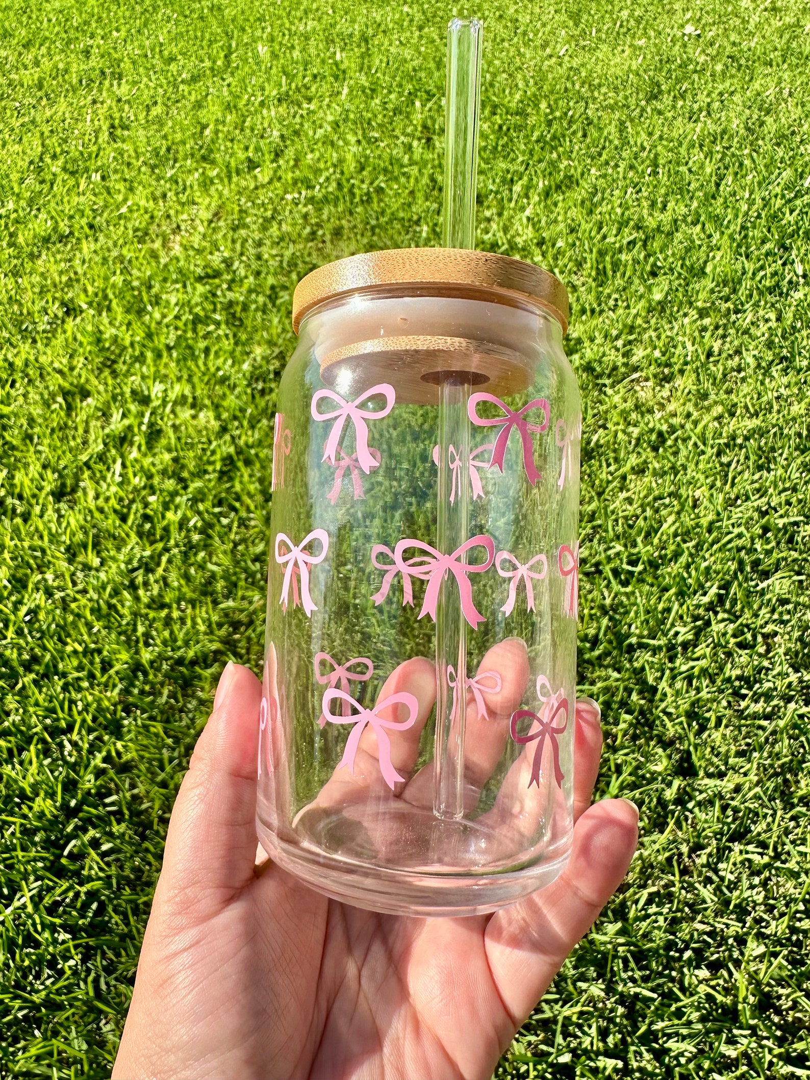 Coquette Pink Bows Iced Coffee Glass Cup, Cute Feminine Aesthetic ...