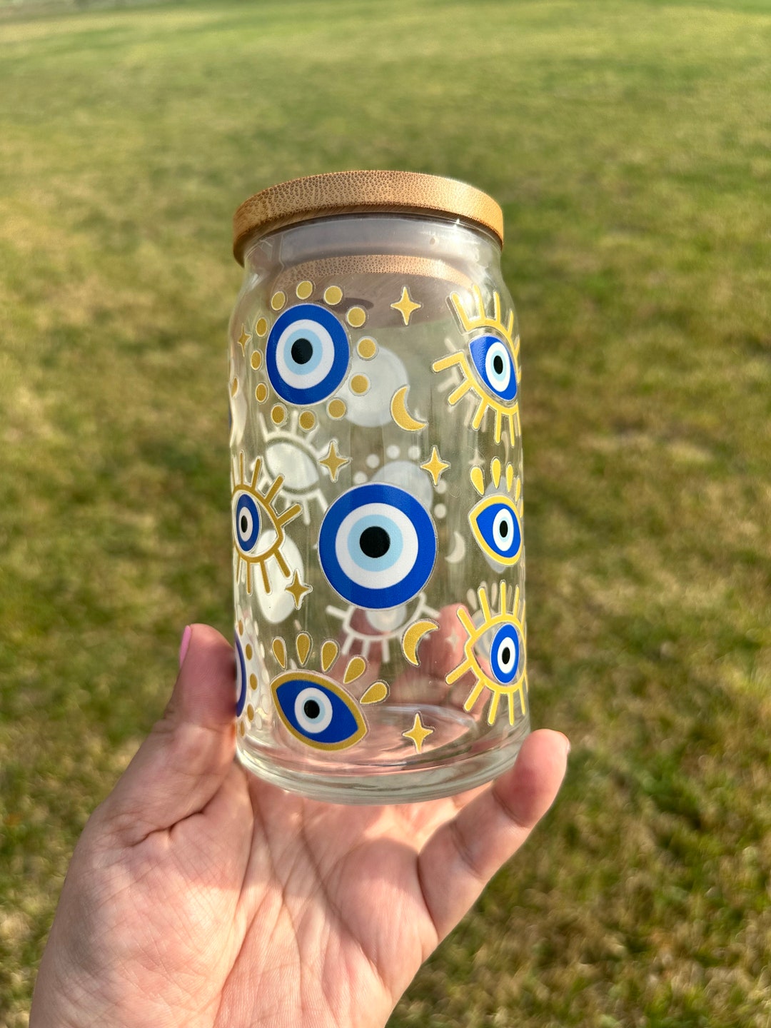 Evil Eye Protection Libbey Can Glass, Mal De Ojo Spiritual Cup, Cute ...