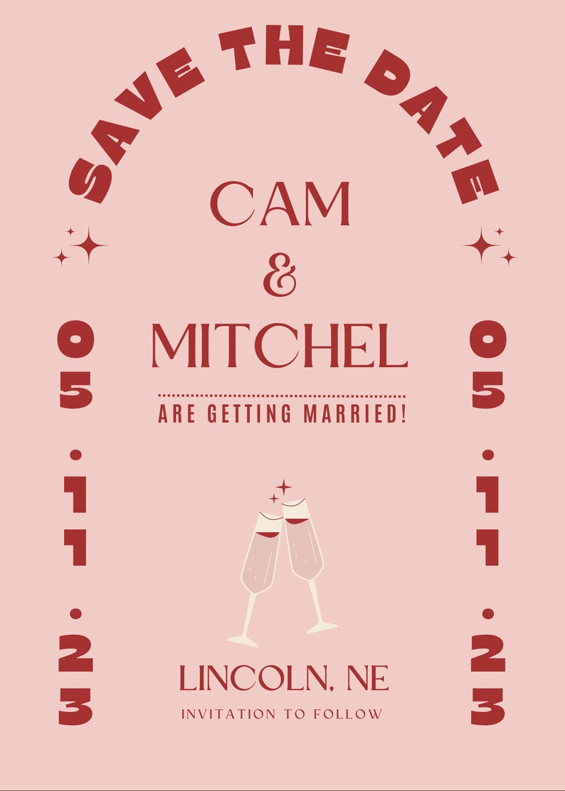 Editable Canva Save the Date Card | Bold, Fun, Funky Save the Date ...