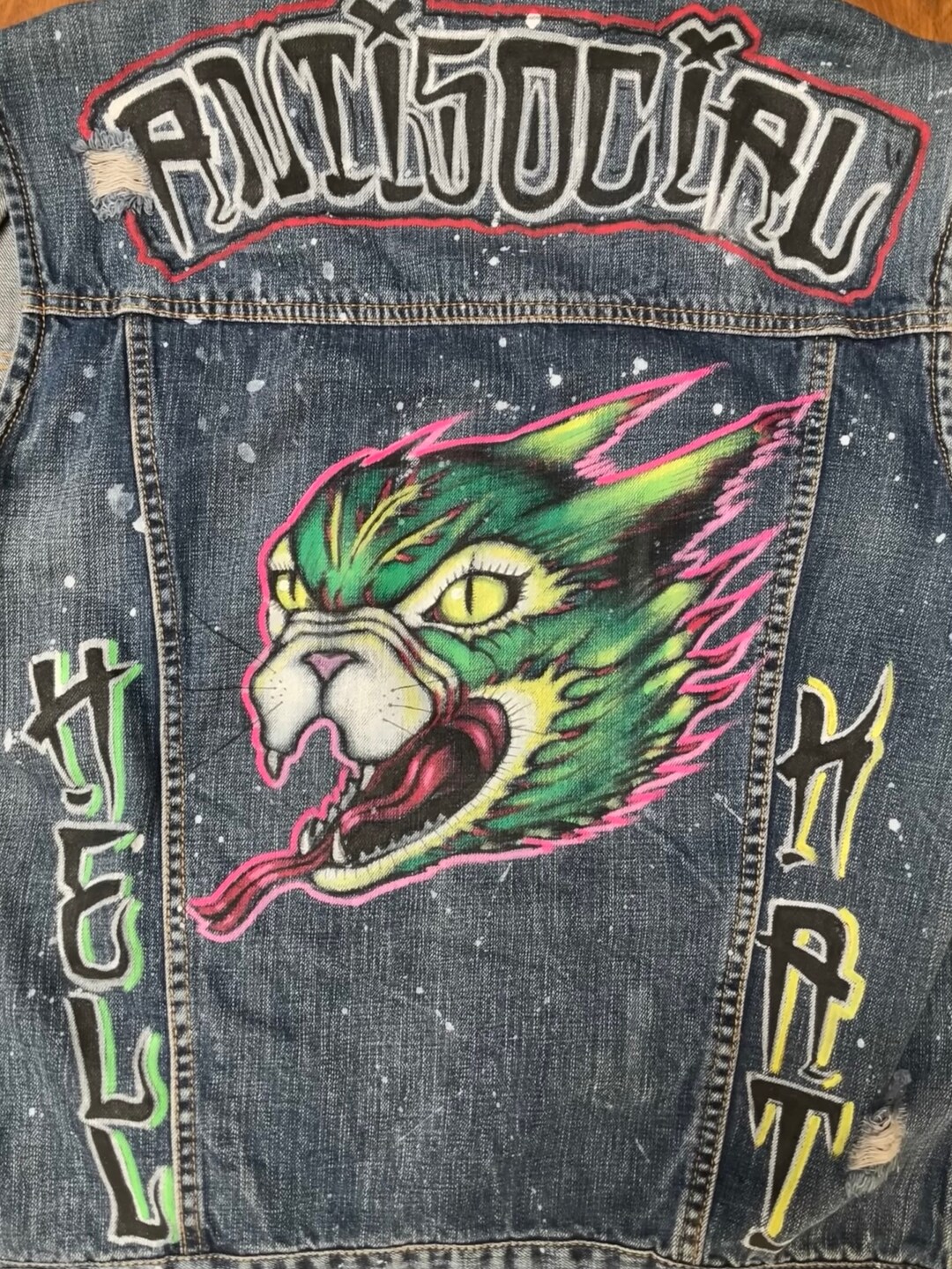 Battle Jacket,rockabilly,goth,jean Jacket,cats,hand Painted - Etsy