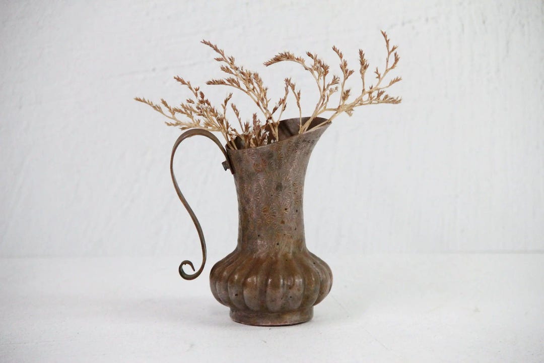 Antique Copper Pitcher | Etched Hand Hammered Heavy Copper - Etsy