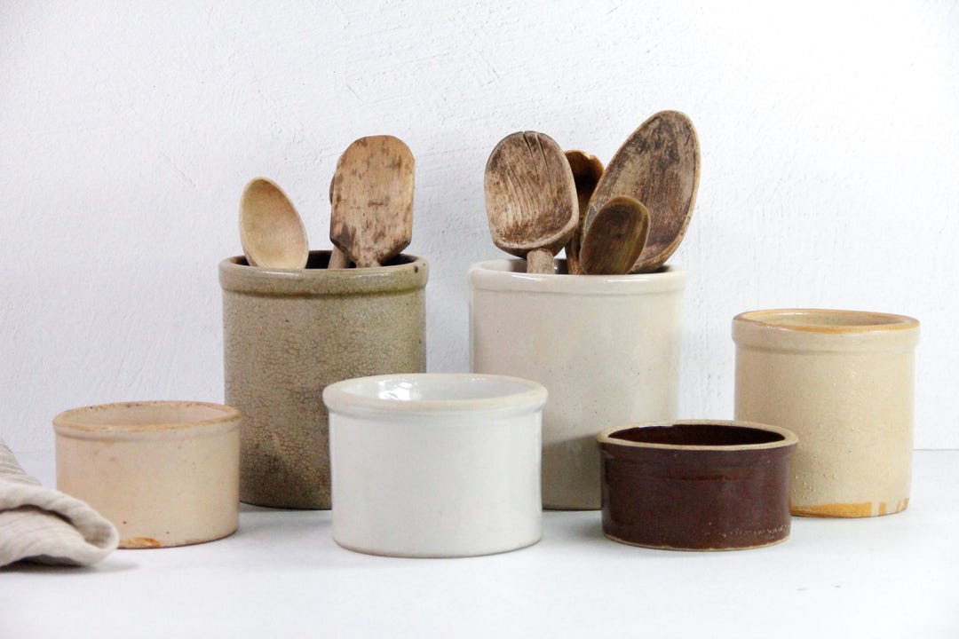 Assorted Antique Stoneware Crocks | Utensil Kitchen Decor - Etsy