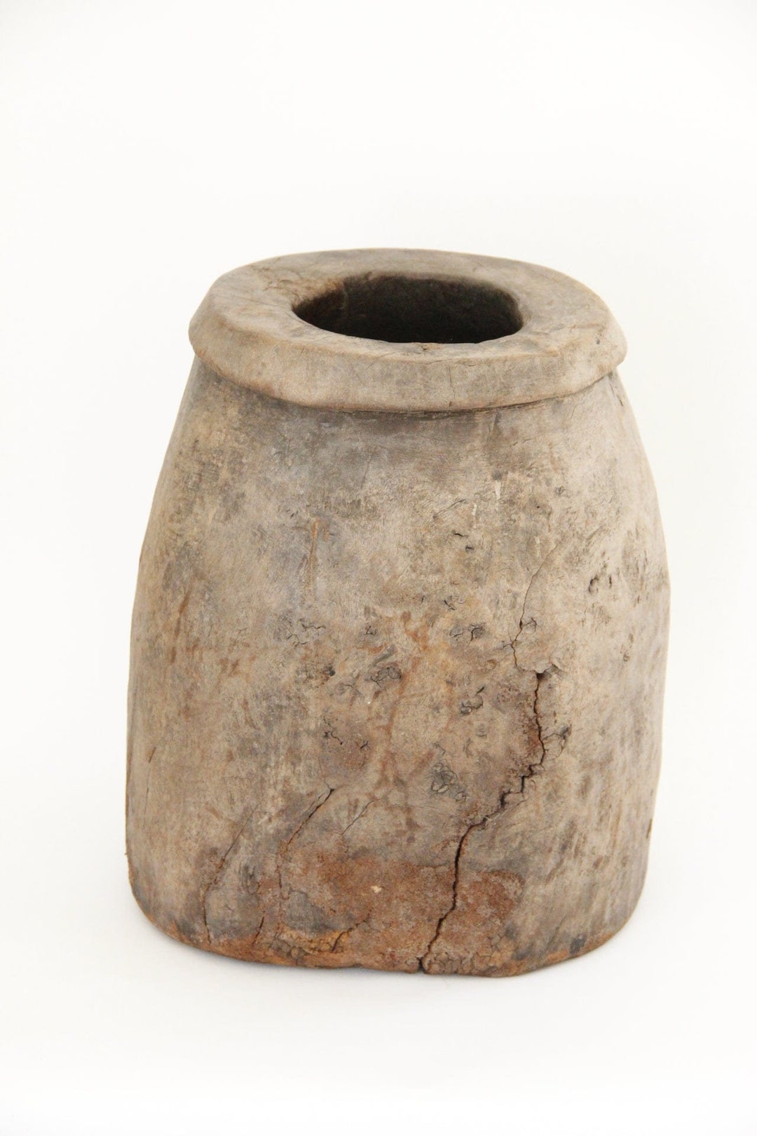Large Antique India Wood Butter Pot | Vessel - Etsy