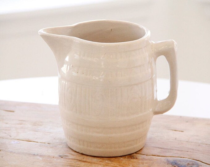 White Pottery Barrel Pitcher - Etsy